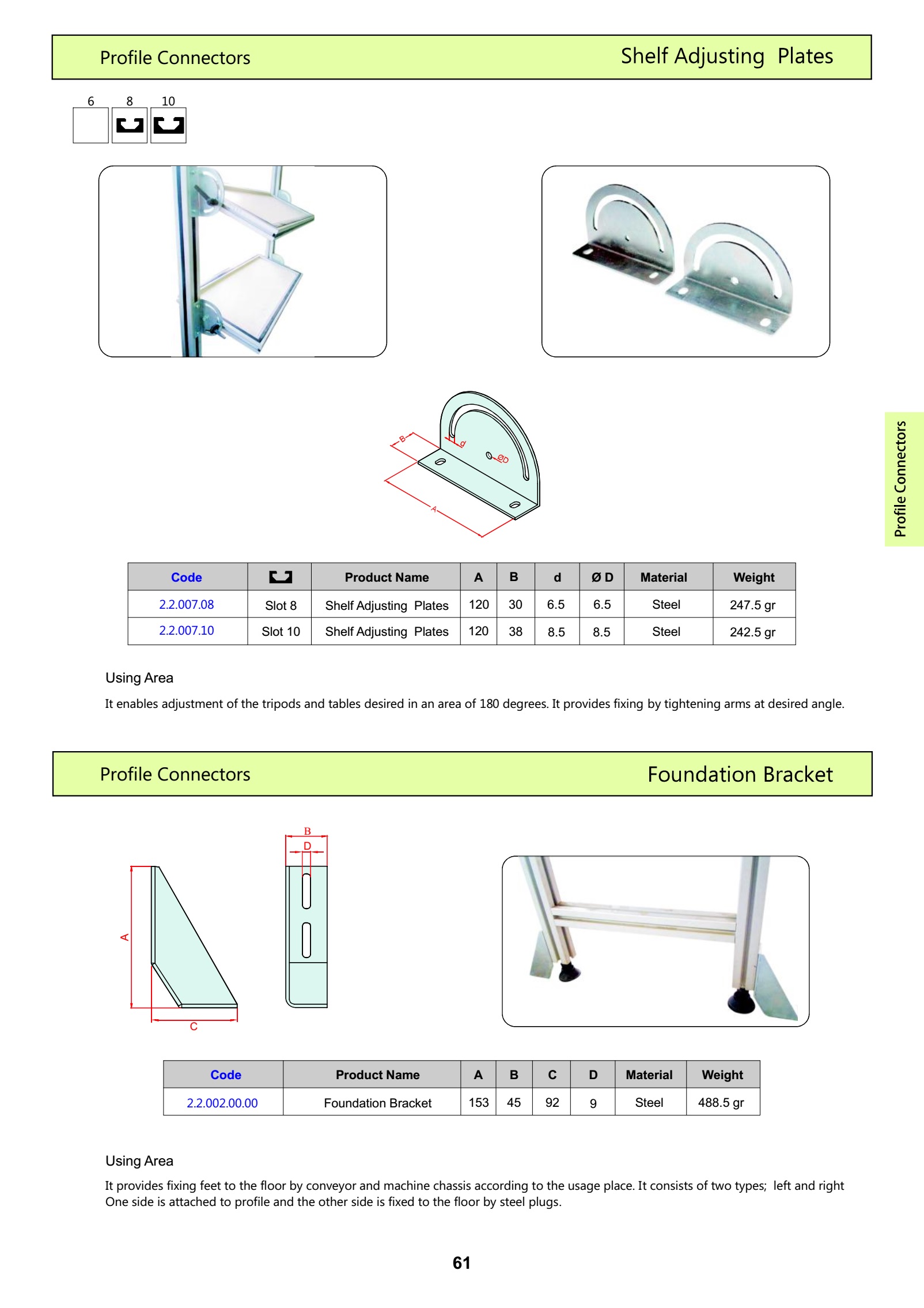 Foot fixing bracket for construction from aluminium profile: Elega